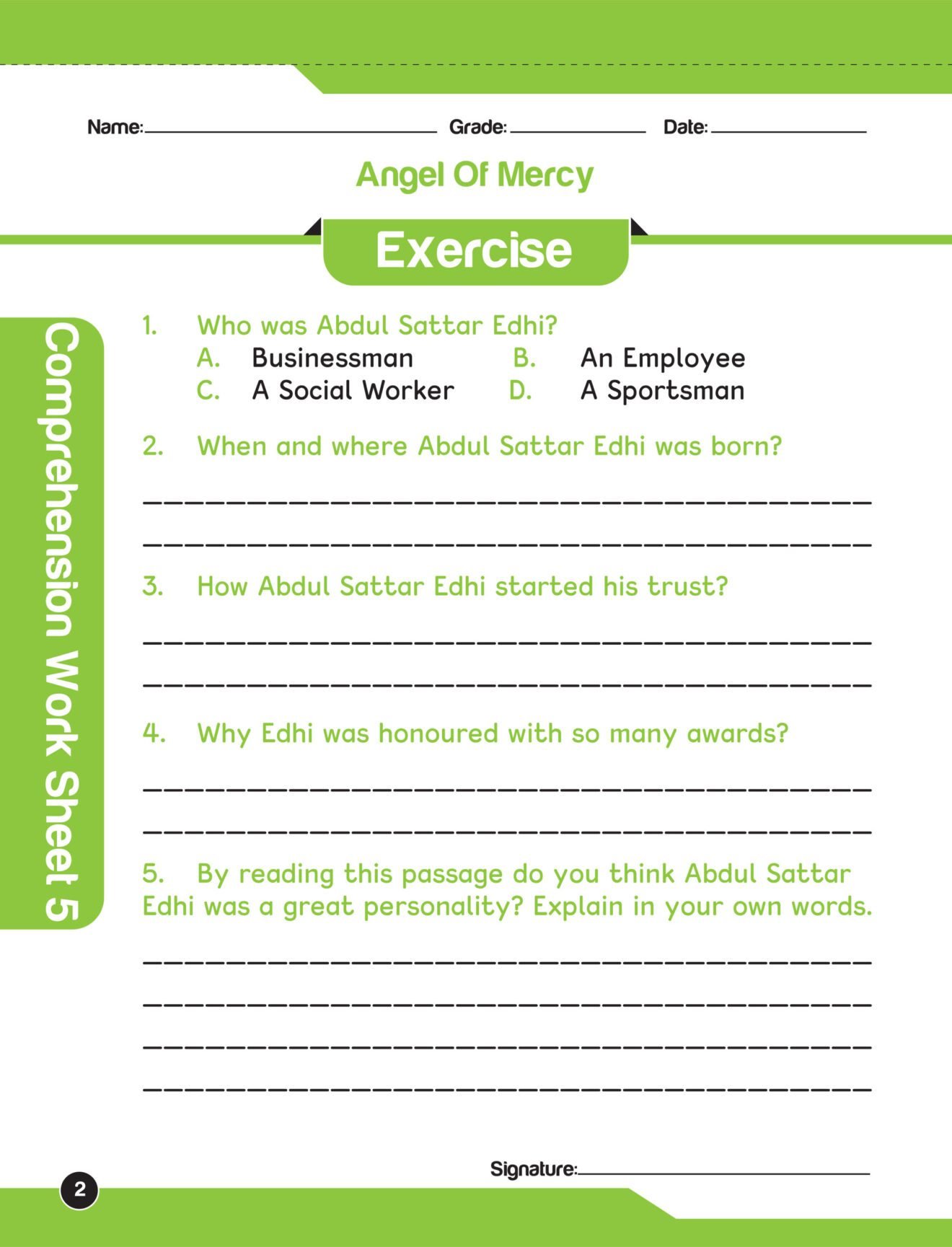 Comprehension Worksheet Grade 5 – Mak Educational Press